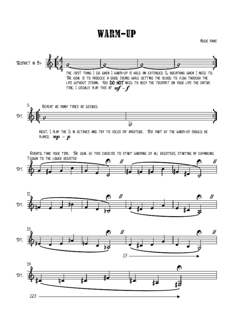 Warm trumpet warm-up expands low to high registers | PDF
