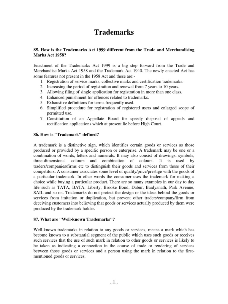 Trademarks Act | Download Free PDF | Trademark | Monopoly (Economics)