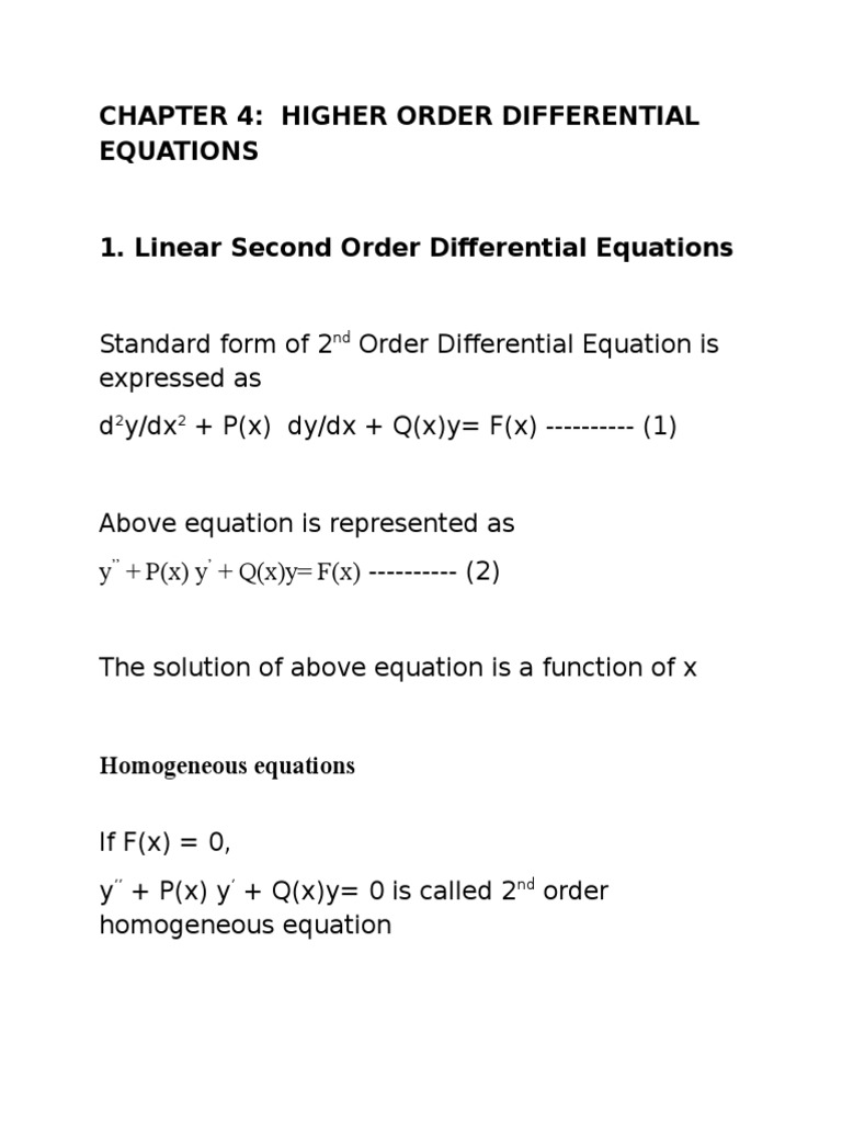 Chapter 4 Higher Order Differential Equations | PDF | Equations ...