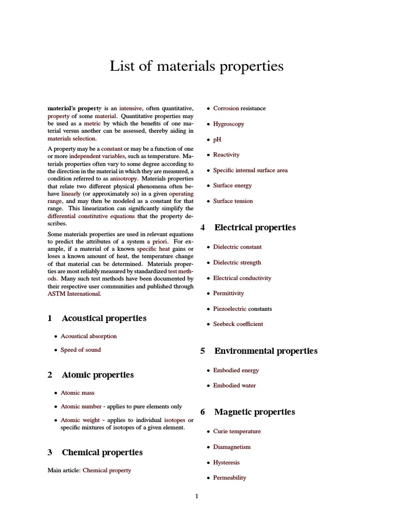 List of Materials Properties | PDF | Deformation (Engineering ...