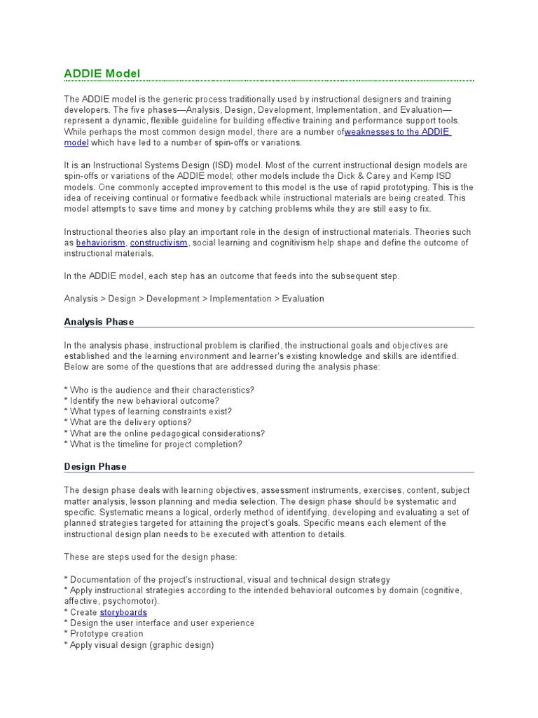 Addie Model | PDF | Instructional Design | Learning
