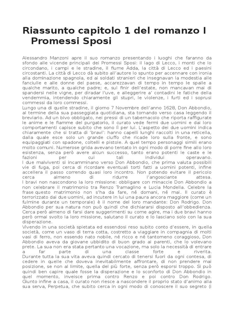 Riassunto Promessi Sposi Cap 1 | PDF