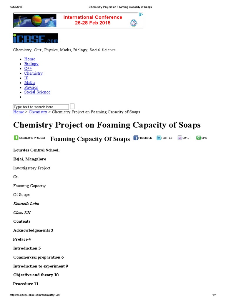 Chemistry Project On Foaming Capacity of Soaps PDF | PDF | Soap ...