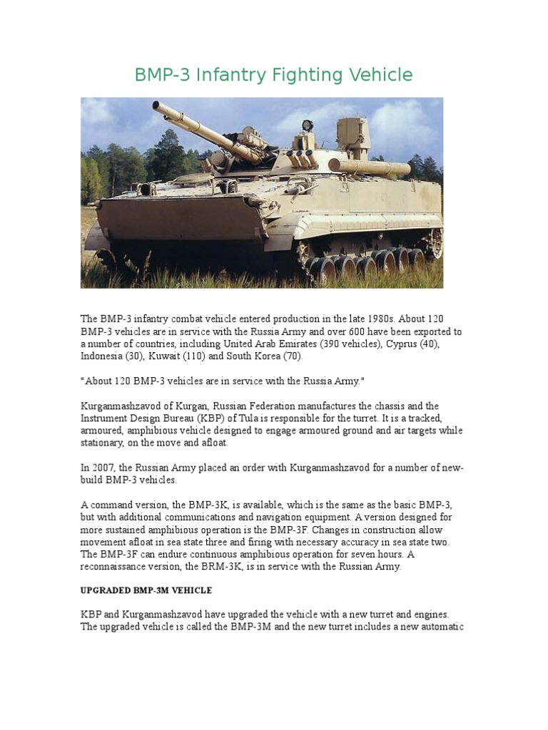 BMP-3 Infantry Fighting Vehicle | PDF | Armoured Fighting Vehicles ...