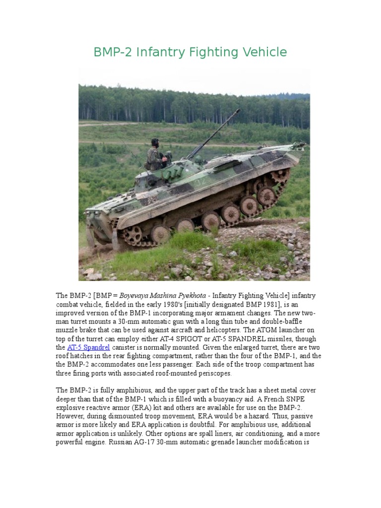 BMP-2 Infantry Fighting Vehicle Specs | PDF | Tracked Military Vehicles ...