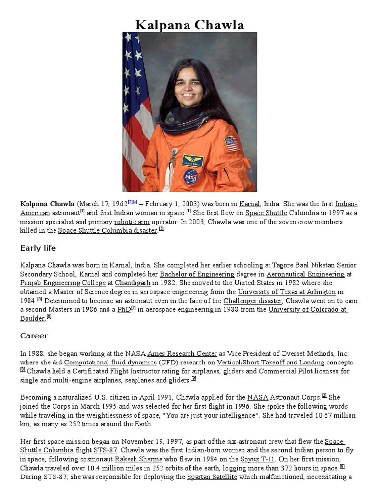 Kalpana Chawla | PDF | Spaceflight | Space Exploration