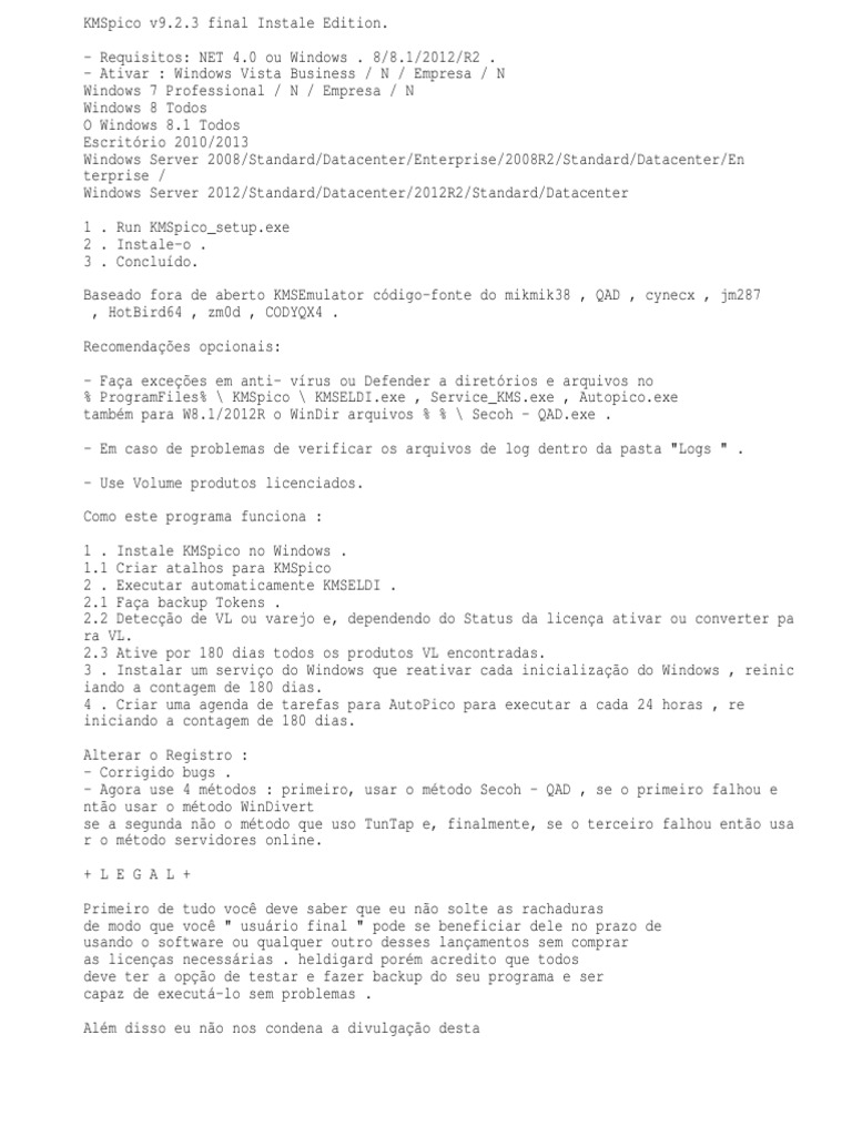 ReadMe KMSpico Install | PDF | Microsoft Windows | Software de sistema ReadMe KMSpico Install | PDF | Microsoft Windows | Software de sistema