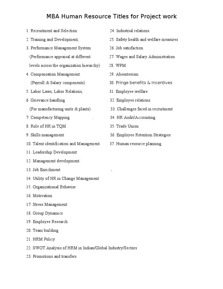 Mba Project Titles On HR | PDF | Human Resources | Human Resource ...