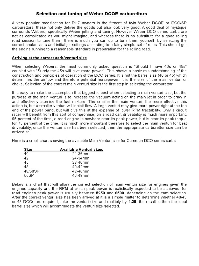 Tuning Weber DCOE Carburettors: A Guide to Selecting Components and ...