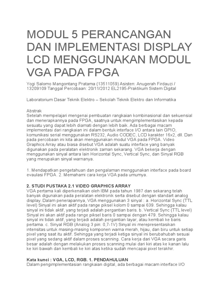 Modul 5 Perancangan Dan Implementasi Display LCD Menggunakan Modul Vga ...