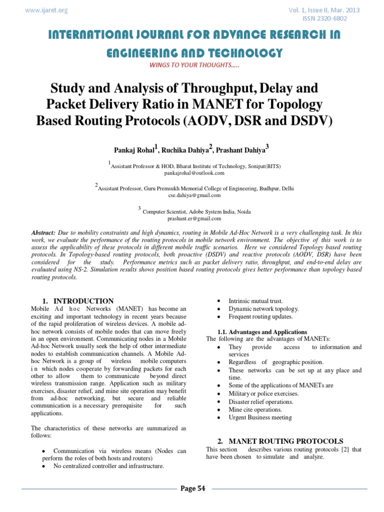 Study and Analysis of Throughput, Delay and Packet Delivery Ratio in ...