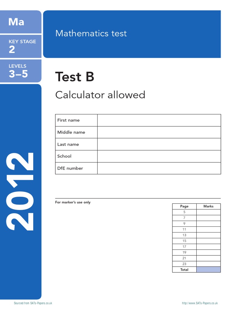9 Ks2 Mathematics 2012 Test B | PDF | Triangle | Elementary Mathematics