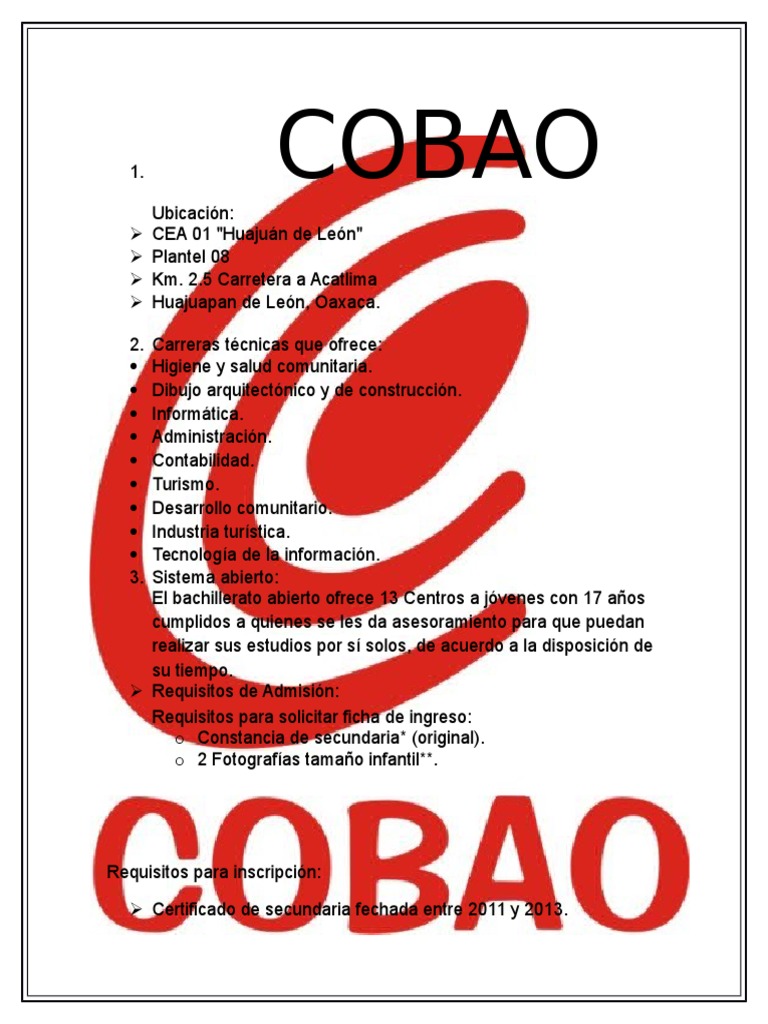 COBAO | PDF | Educación Secundaria | Ciencia y Tecnología