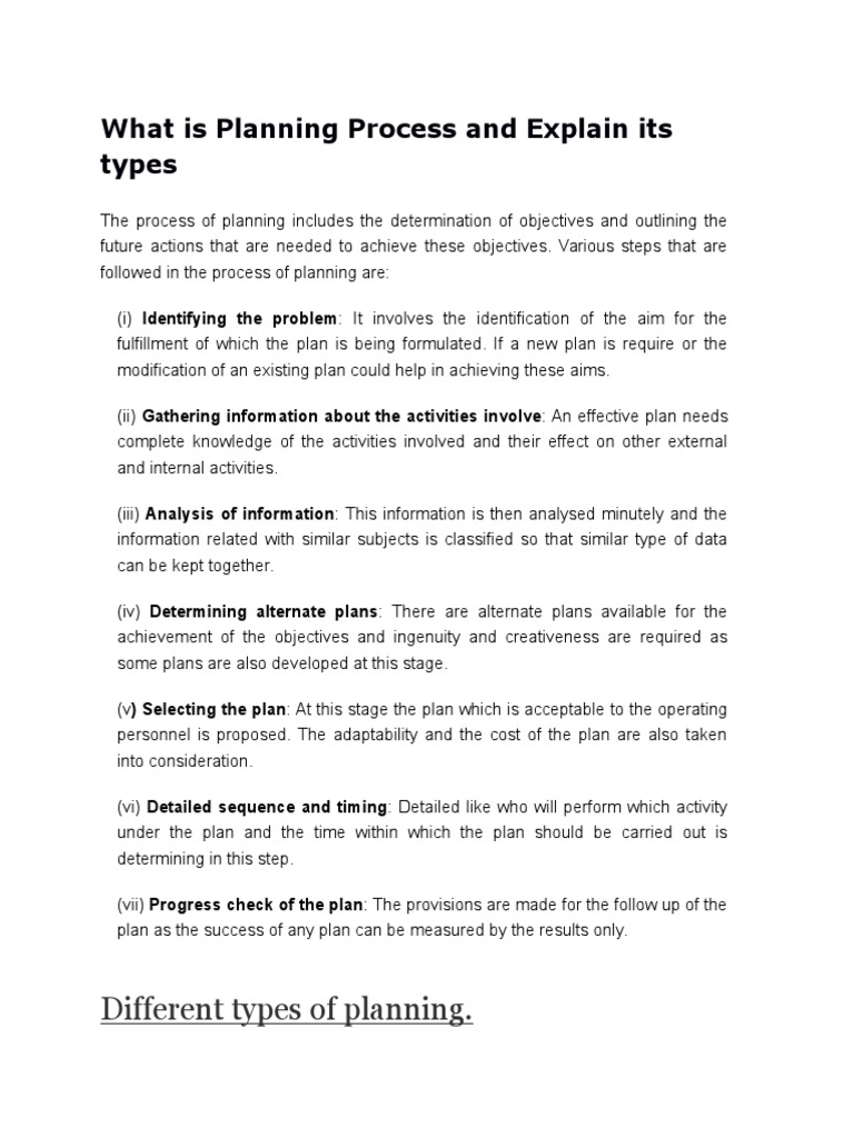 What Is Planning Process and Explain Its Types | PDF | Strategic ...