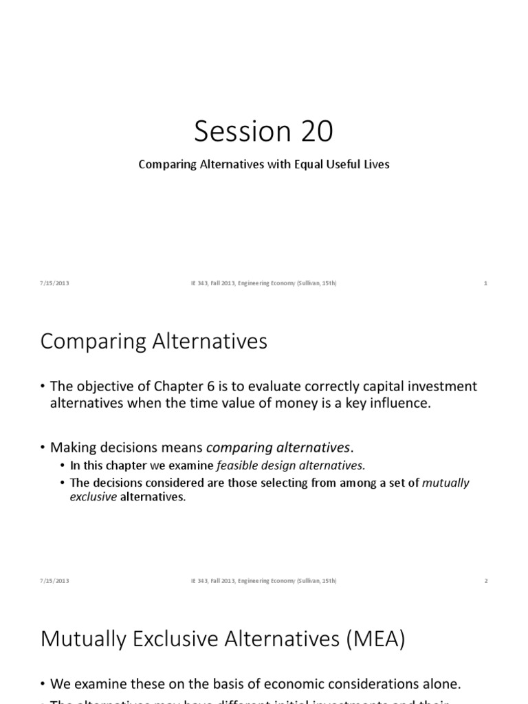 Comparing Capital Investment Alternatives with Equal Useful Lives | PDF ...
