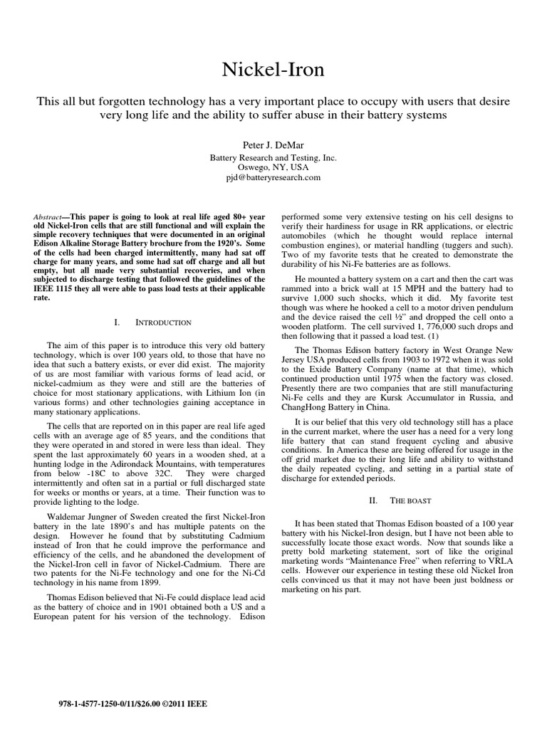 Edison Cell Rejuvenation 85 Yr-Old 13. DeMar | PDF | Battery ...
