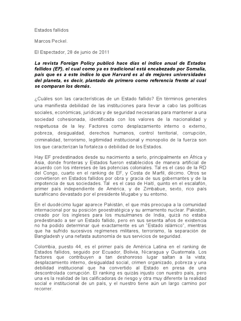 Características de Estados Fallidos | PDF | Estado fallido | Estado ...