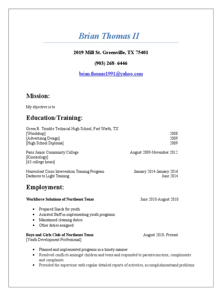 Brian Thomas Resume | PDF | Career & Growth
