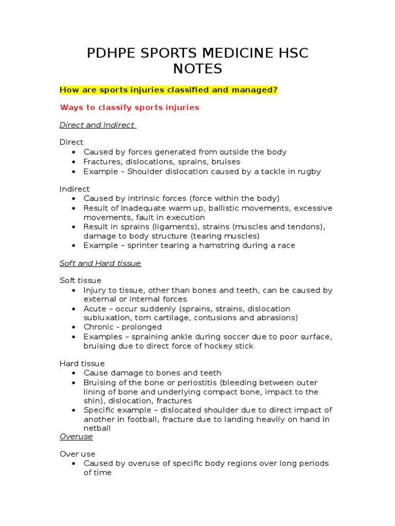 Pdhpe Sports Medicine HSC Notes | PDF | Physical Exercise | Physical ...