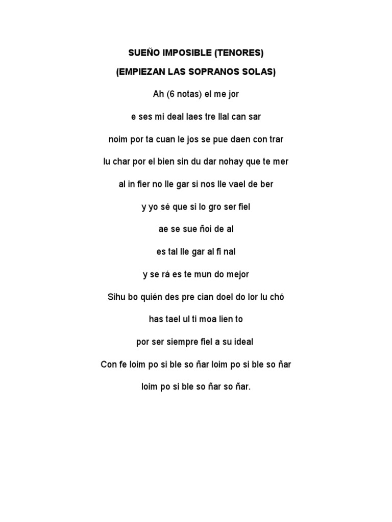 Letra Sueño Imposible | PDF | Artes del Lenguaje y Comunicación ...