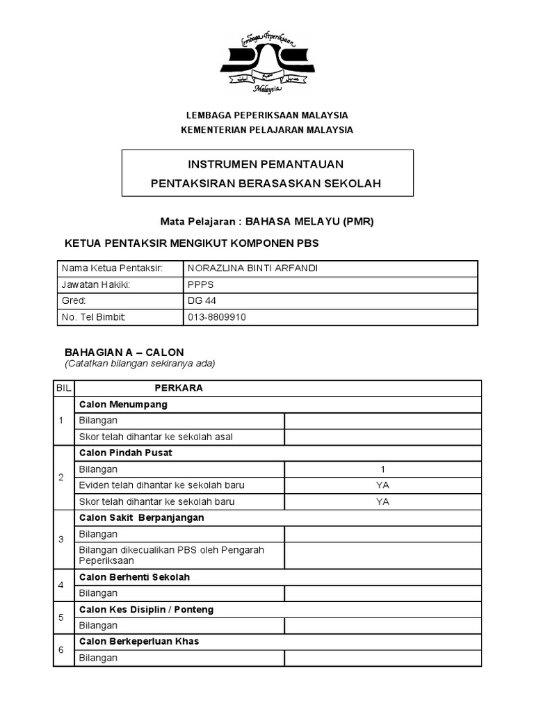 Instrumen Pemantauan PBS (PEKA SAINS) | PDF
