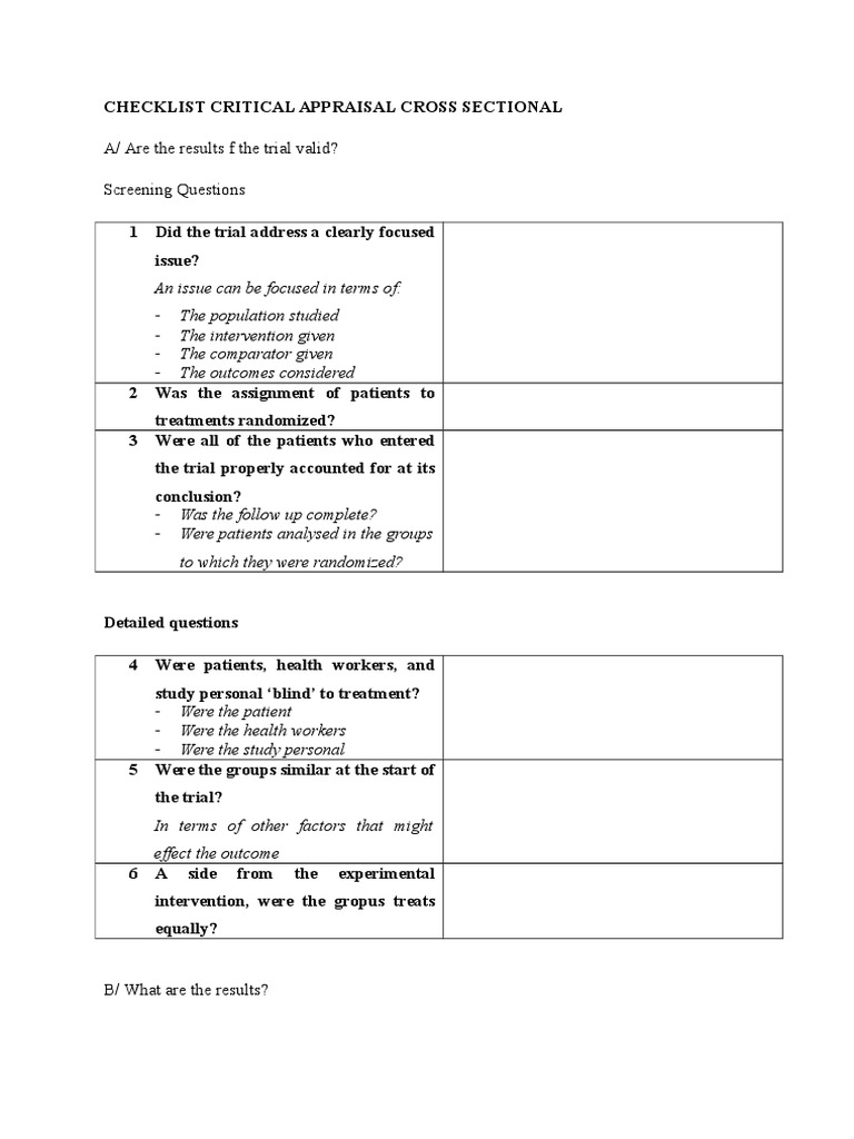 Critical Appraisal Checklist for Trials | PDF