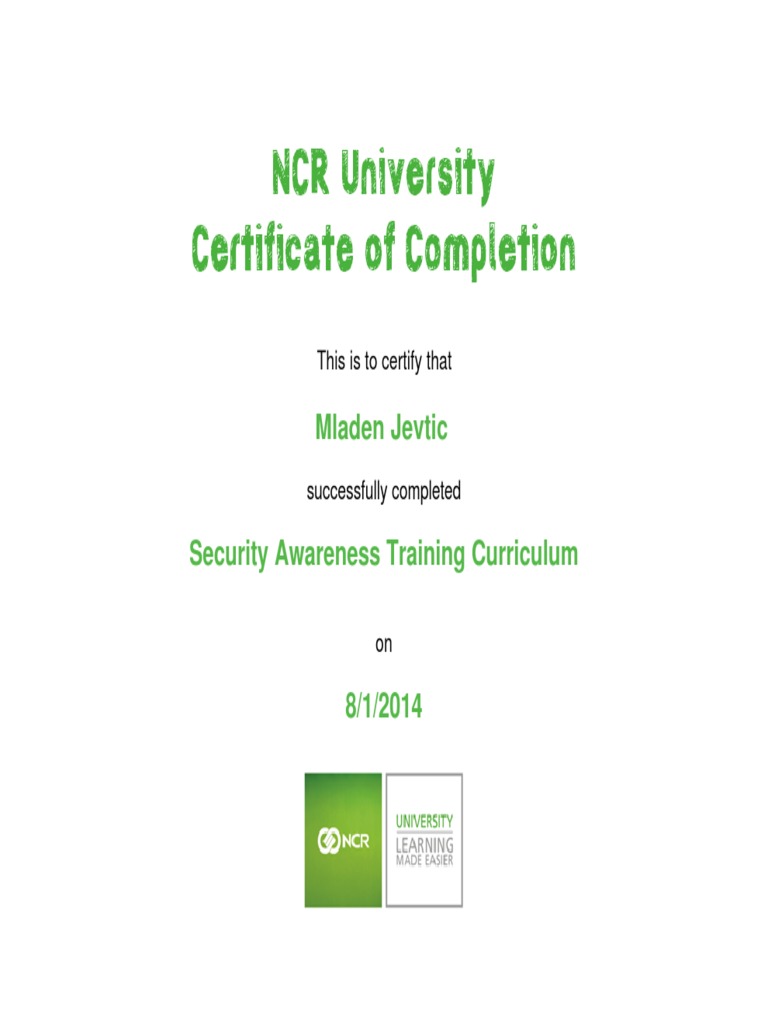 Mladen Jevtic: Security Training Certificate | PDF