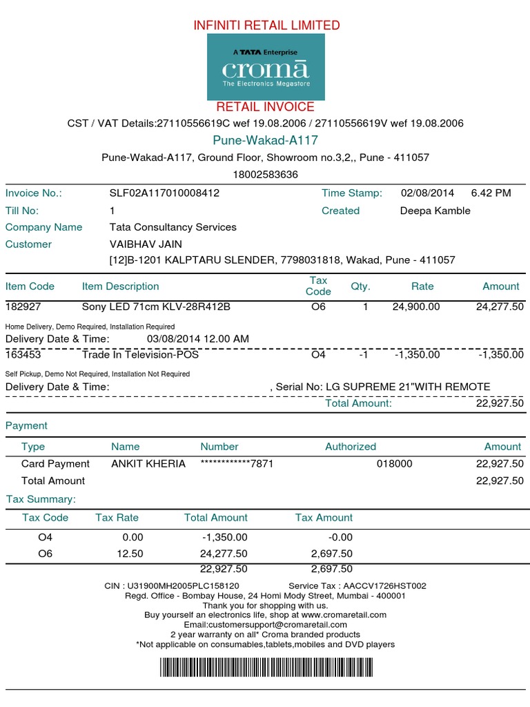 TV Bill Format | PDF | Invoice | Computing