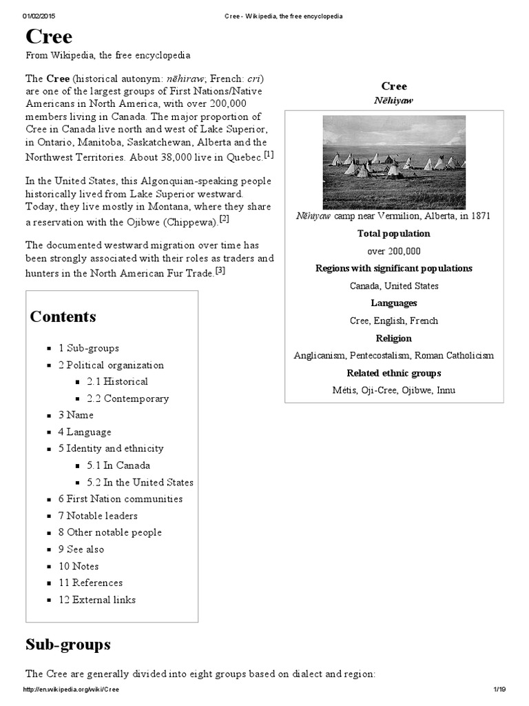Cree - Wikipedia, The Free Encyclopedia | PDF | Native American Tribes ...