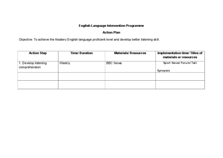 English Language Mastery Action Plan | PDF