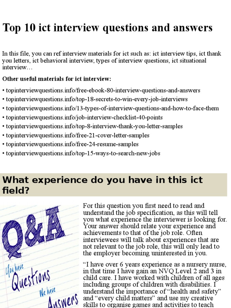 Top 10 Ict Interview Questions and Answers | PDF | Educational ...