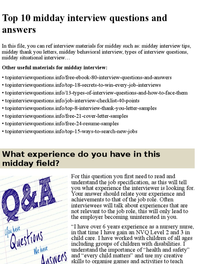 Top 10 Midday Interview Questions and Answers | PDF | Interview | Job ...