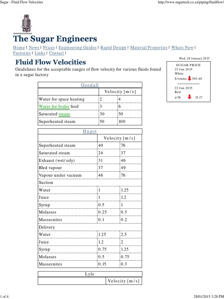 Sugar Factory Fluid Flow Velocities | PDF | Boiler | Steam