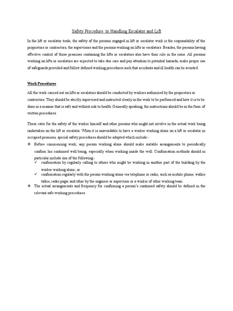 Safety Procedure To Handling Escalator and Lift | PDF | Elevator ...