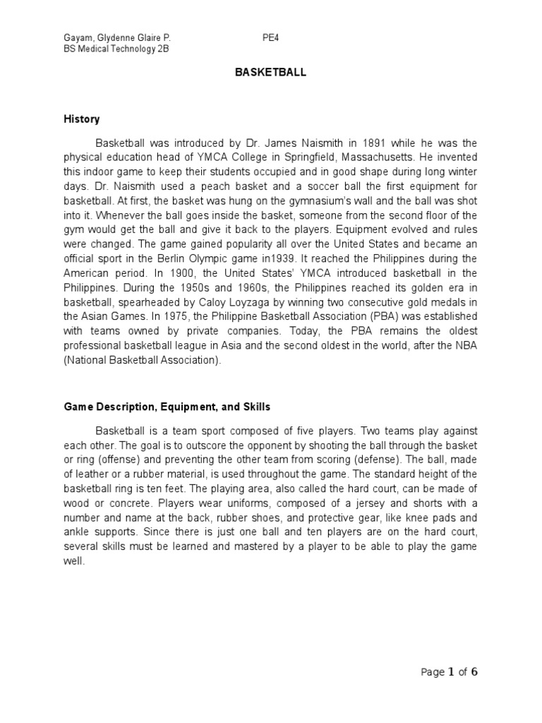 PE 4 Basketball | Download Free PDF | Teams | Games Of Physical Skill