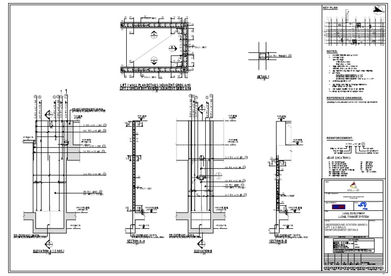 Lift Wall 1 & 2 Concourse To Roof Level Reinf Details | PDF