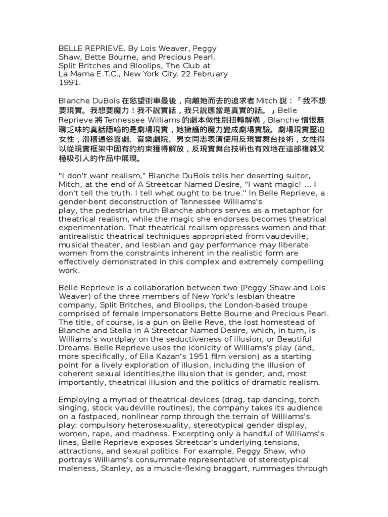 Belle Reprieve | PDF | Theatre | Clothing