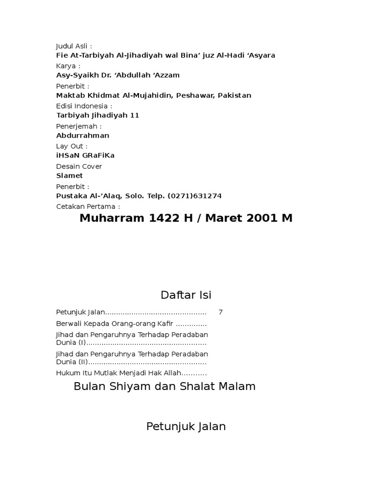 (Abdullah Azzam) Tarbiyah Jihadiyah 11 | PDF