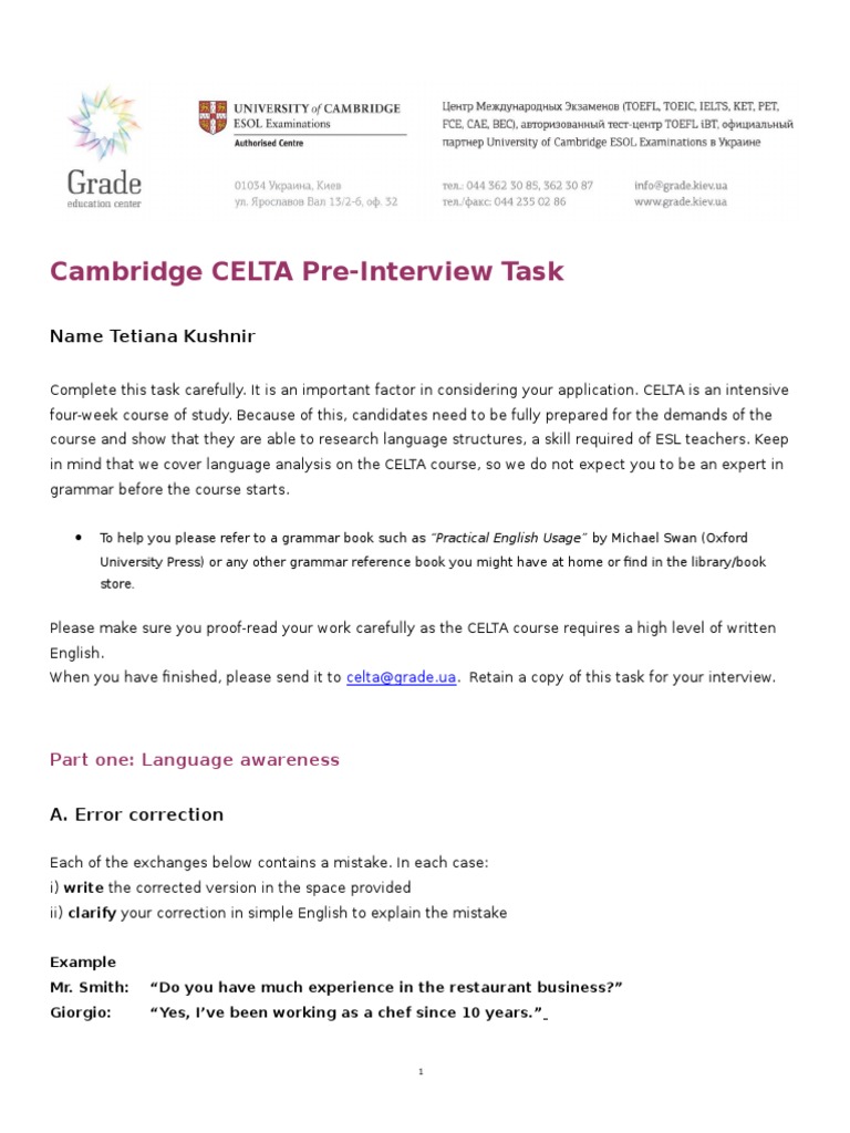 CELTA Pre-Interview Task | PDF | Stress (Linguistics) | Style (Fiction)