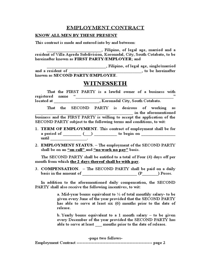 Sample Employment Contract | PDF | Employment | Common Law