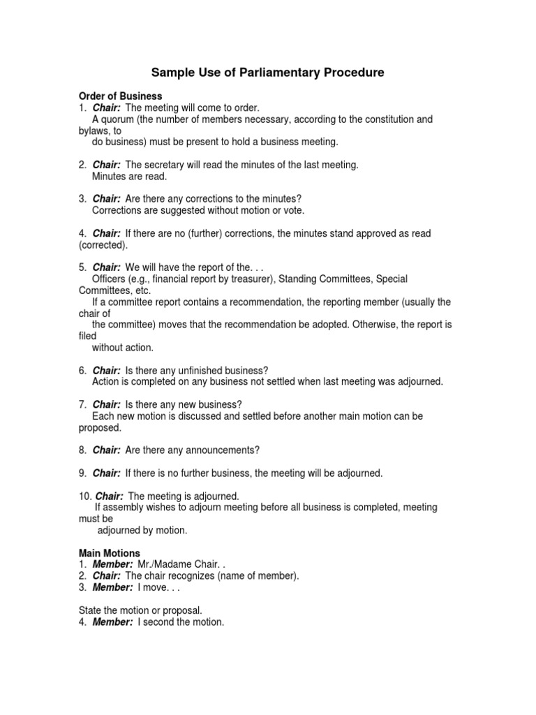 Parliamentary Procedure Sample | PDF | Committee | Rules