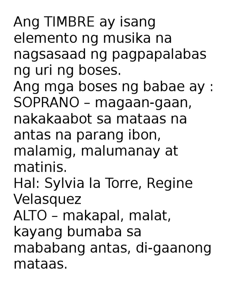 Ang TIMBRE Ay Isang Elemento NG Musika Na Nagsasaad NG Pagpapalabas NG ...