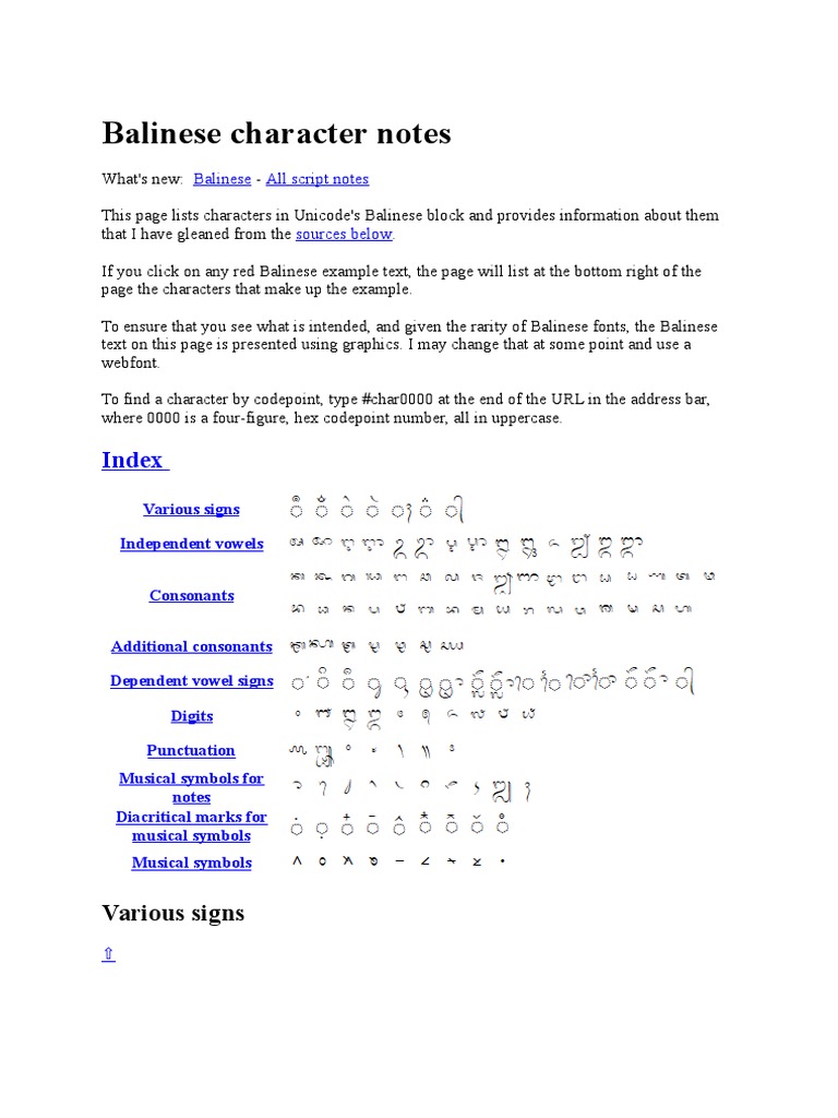 Balinese Script Character Guide | PDF | Encodings | Languages
