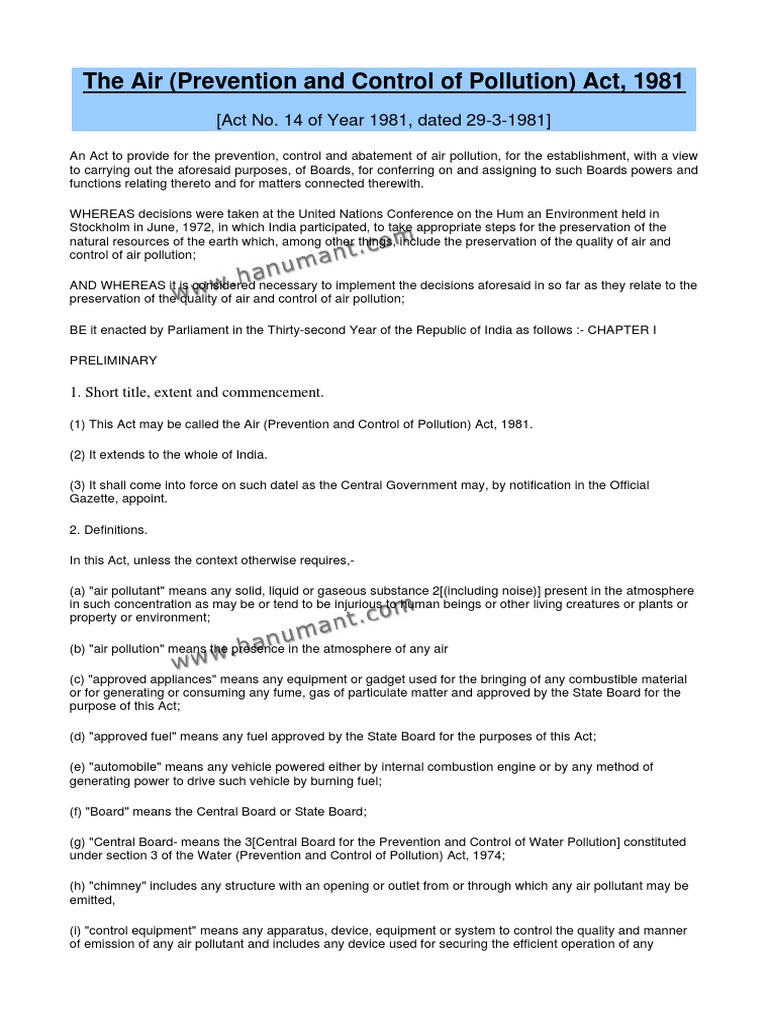 Air Pollution Act 1981 | PDF | Emission Standard | Air Pollution
