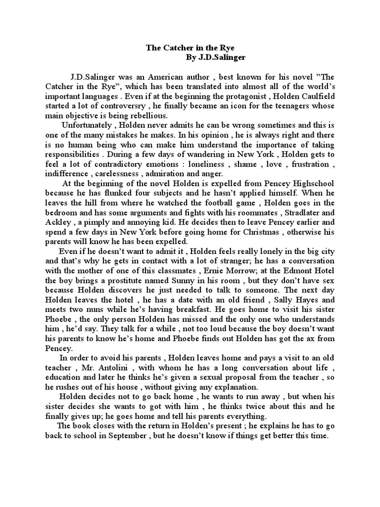 The Catcher in the Rye Overview | PDF | Mystery, Thriller & Crime ...