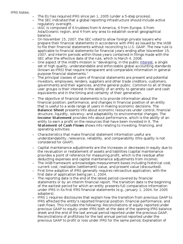 Notes on IFRS | International Financial Reporting Standards | Financial ...