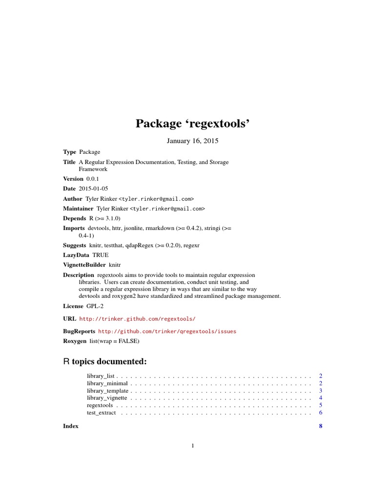 Package Regextools': R Topics Documented | PDF | Regular Expression | Html Element