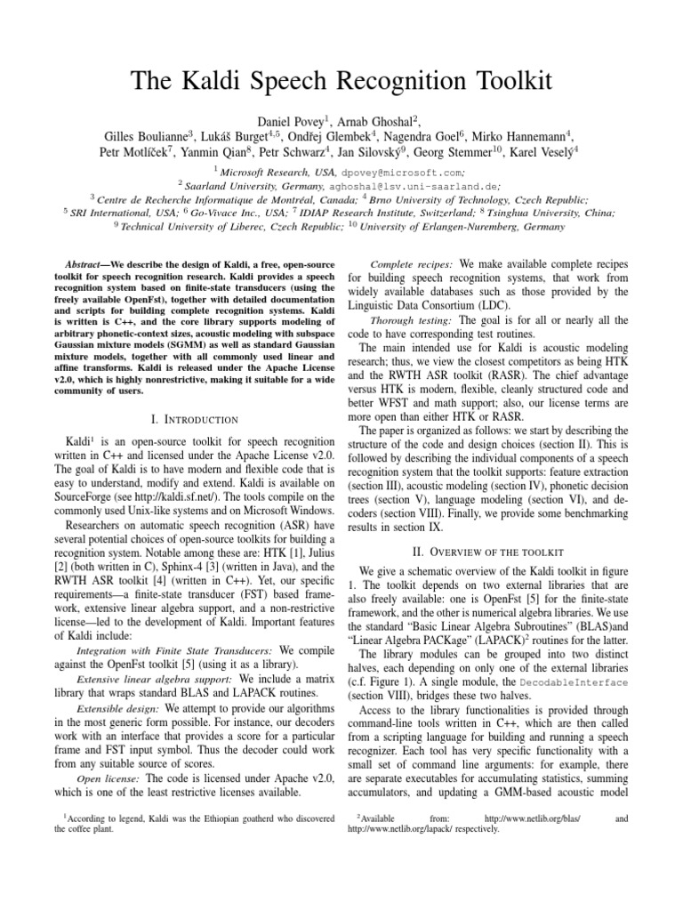 The Kaldi Speech Recognition Toolkit | PDF | Speech Recognition | Areas Of Computer Science