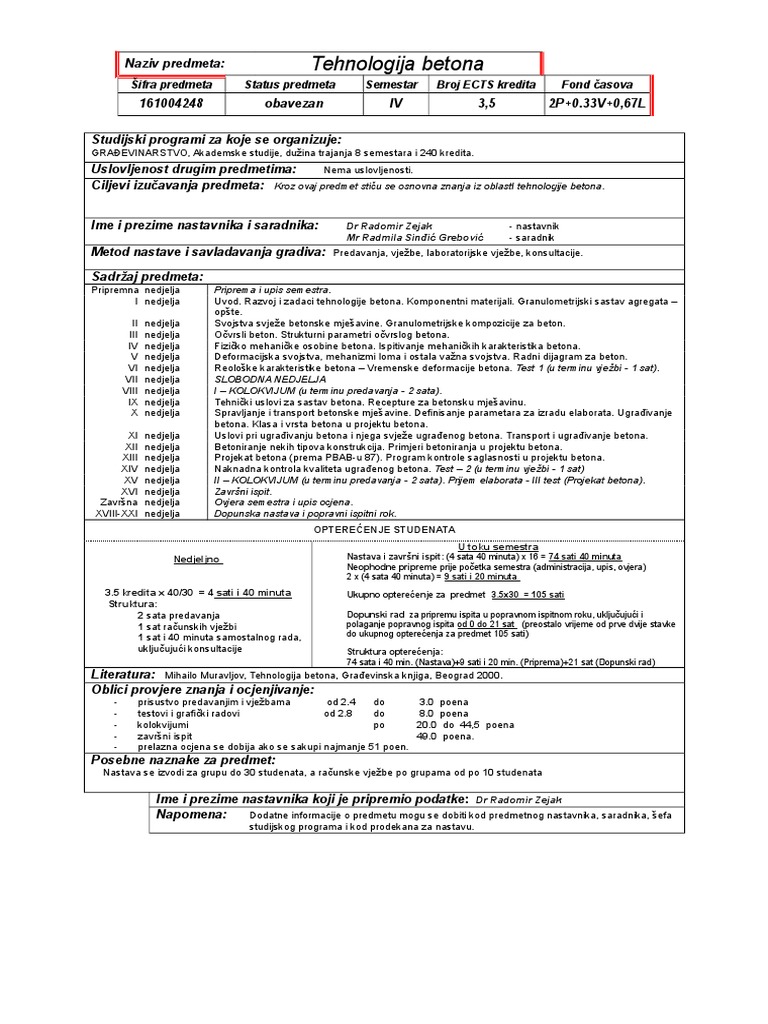 Tehnologija Betona | PDF