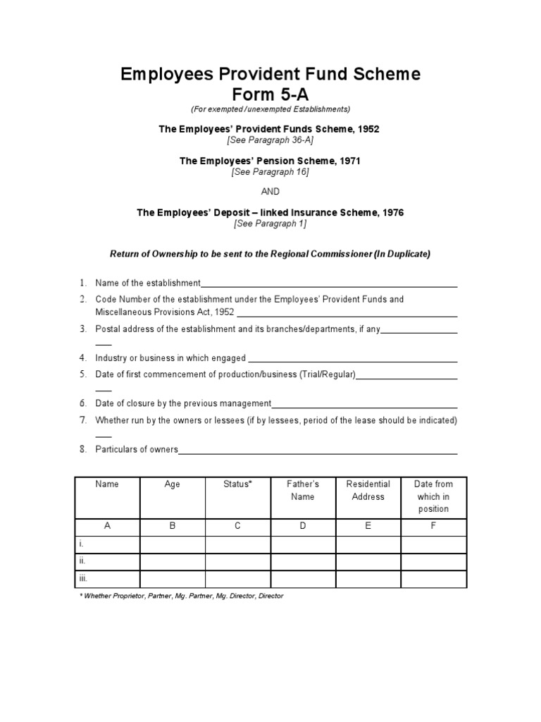 Employees Provident Fund Scheme Form 5-A | PDF | Factor Income ...